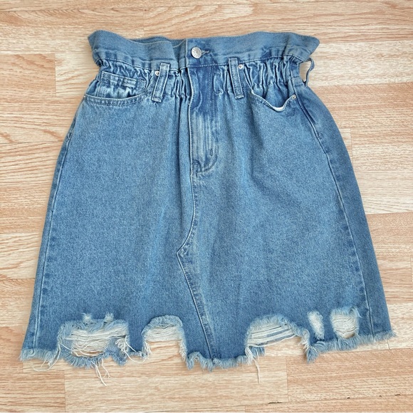 mittoshop | Skirts | Mittoshop Destroyed Ripped Denim Paper Bag High ...